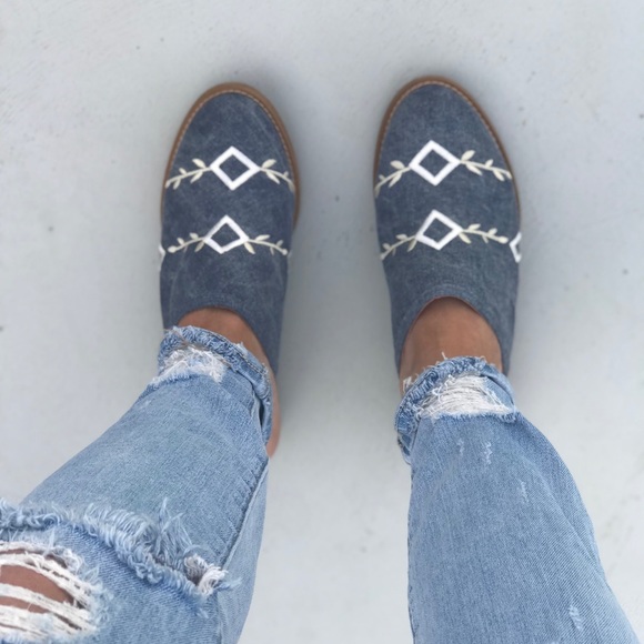 Anthropologie | Shoes | Closed Toe Open Back Textile Jean Mule Clog ...